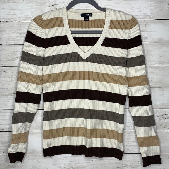 a.n.a | Sweaters | Ana Stripped V Neck Ribbed Sweater | Poshmark